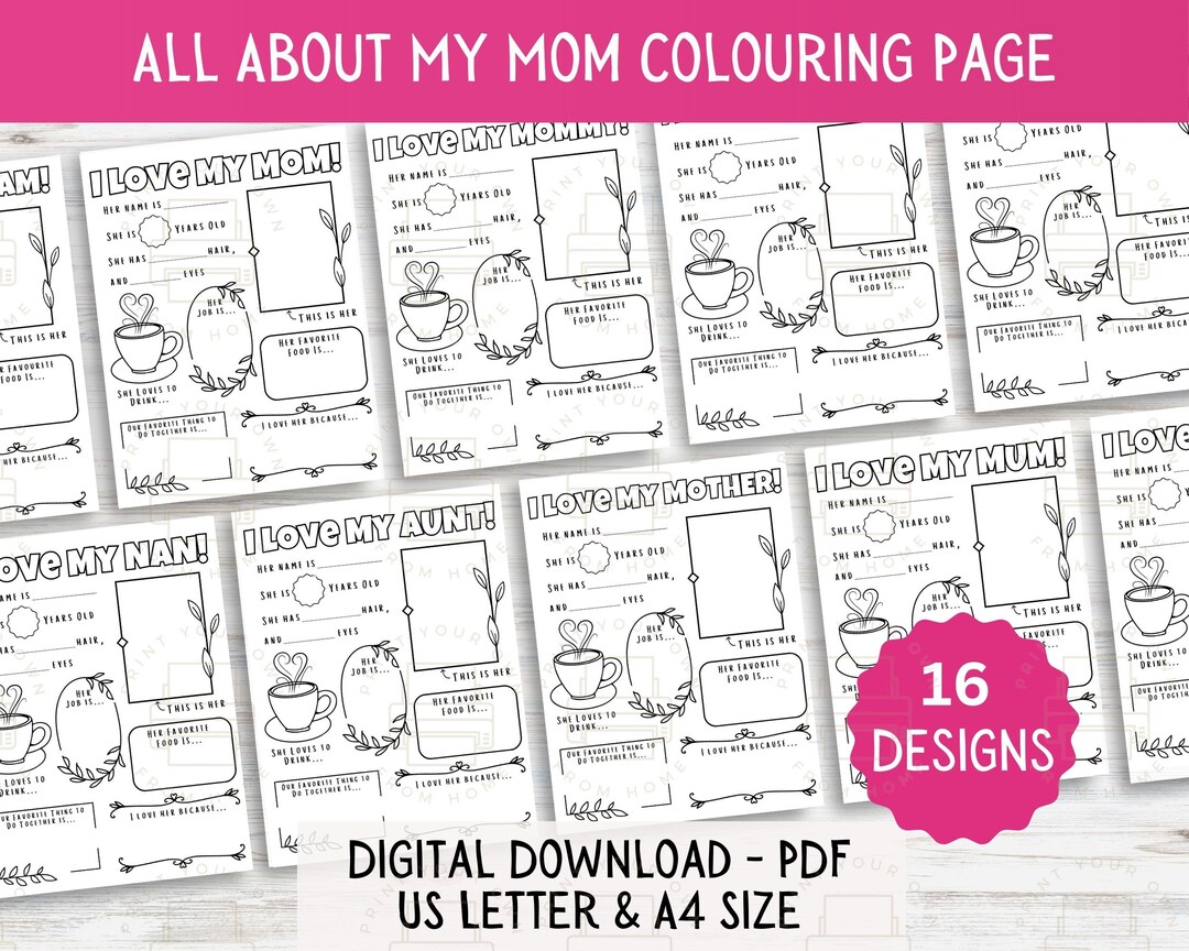 All About Mom Colouring Page, Printable Happy Mother's Day, Instant ...