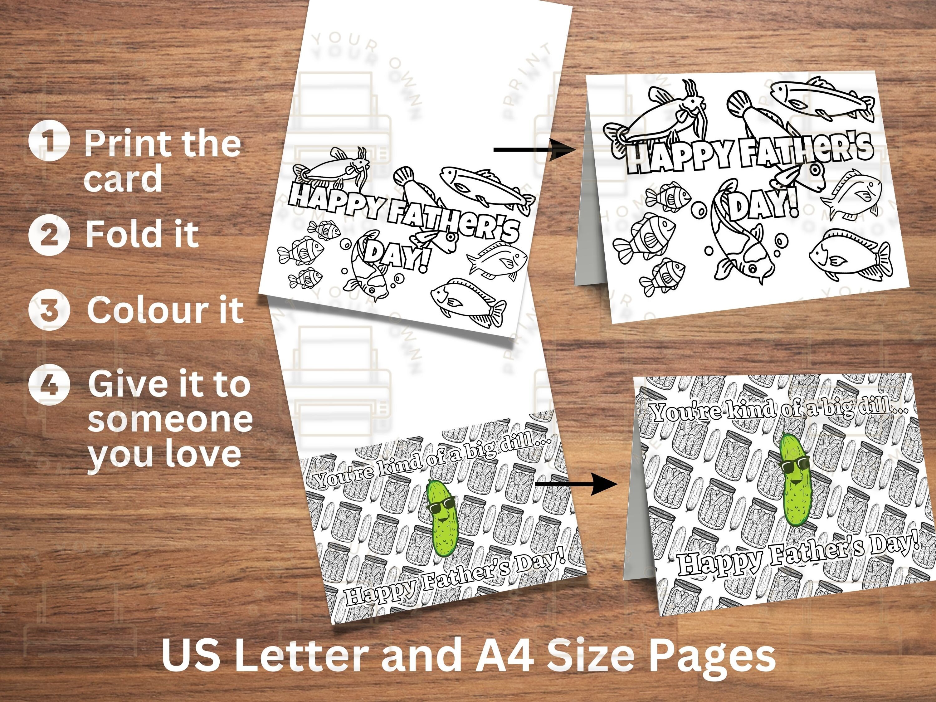 Printable Father's Day Coloring Card Bundle, Dad Gift Diy Card Fathers ...