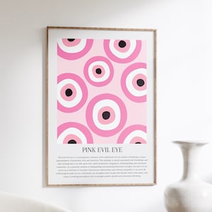 Pink Evil Eye Print Evil Eye Poster Pink Wall Art Greek Nazar Decor ...