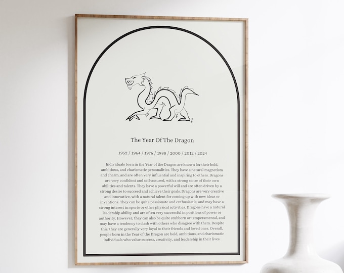 The Year of the Dragon Poster Chinese Zodiac Print Zodiac Animals ...