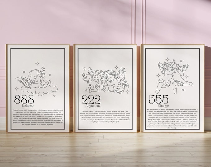 Angel Numbers Poster Minimalist Line Art Angel Wall Decor 222 Wall Art ...