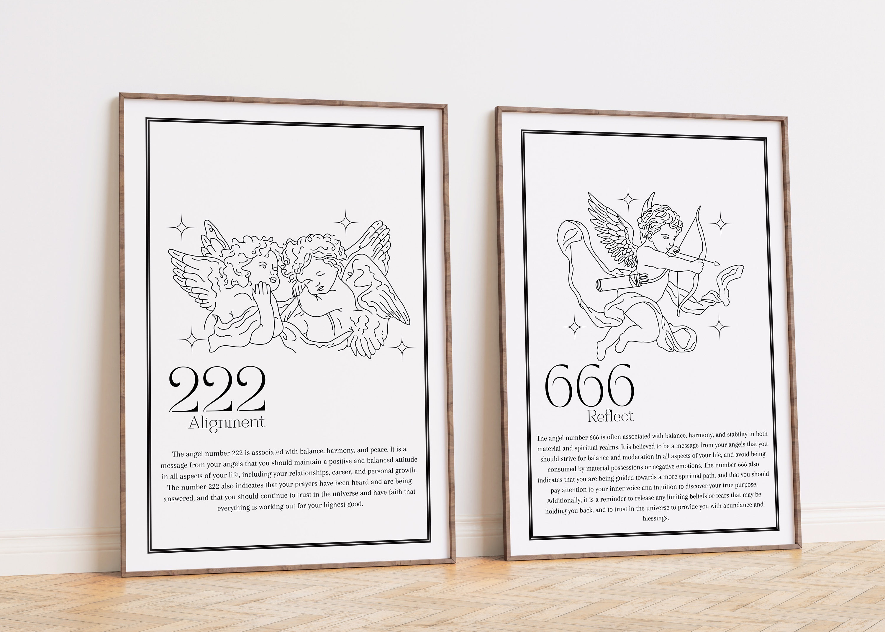 Angel Numbers Poster Minimalist Line Art Angel Wall Decor 222 Wall Art ...