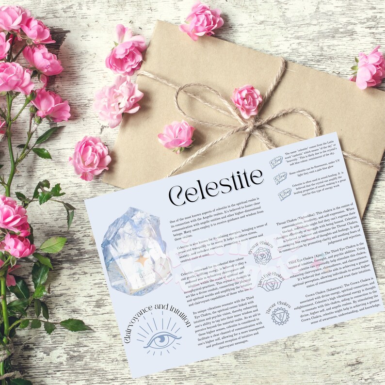 Celestite Crystal Card Meaning Crystal Poster Chakra Crystal Print ...