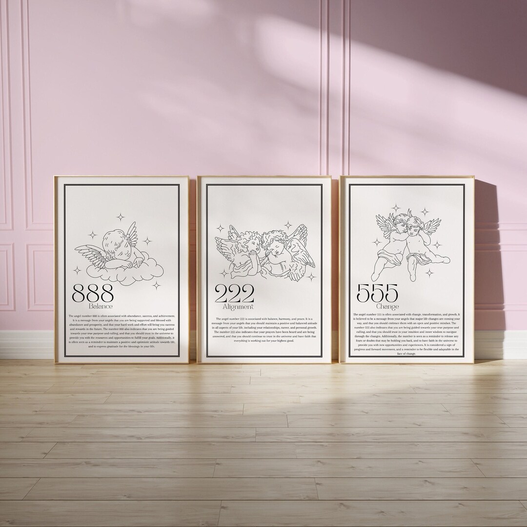 Angel Numbers Poster Minimalist Line Art Angel Wall Decor 222 Wall Art ...