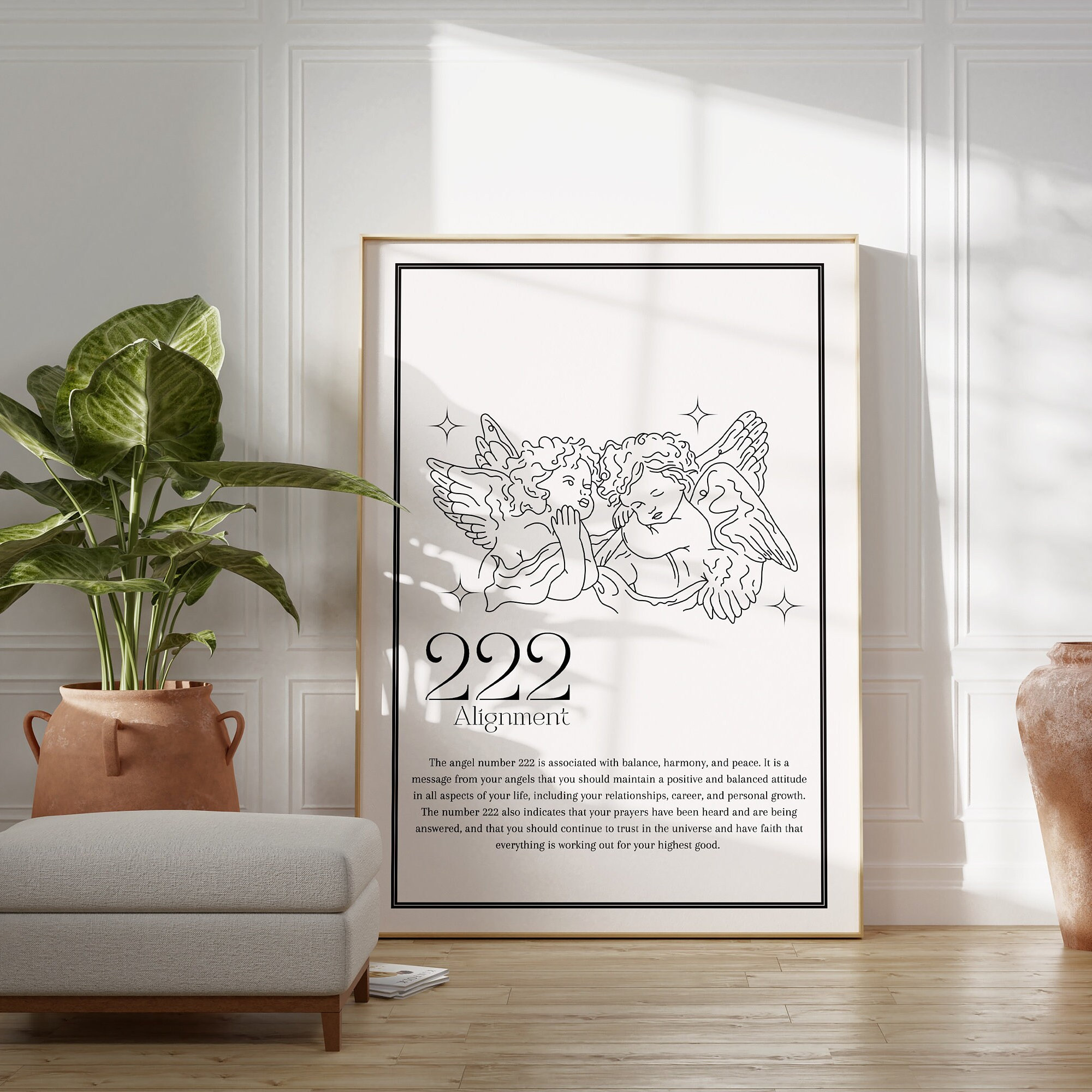 Angel Numbers Poster Minimalist Line Art Angel Wall Decor 222 - Etsy