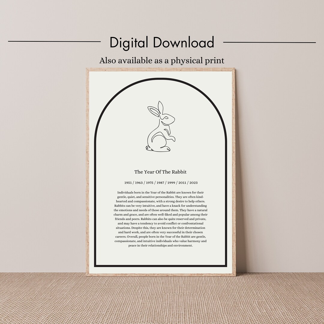 The Year of the Rabbit Poster Chinese Zodiac Print Lucky Rabbit Zodiac ...