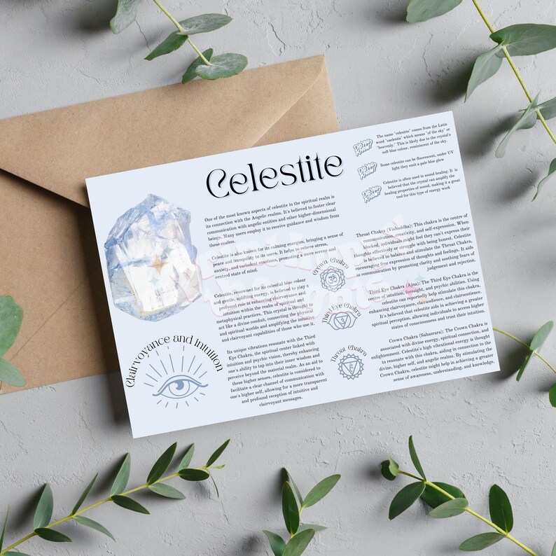 Celestite Crystal Card Meaning Crystal Poster Chakra Crystal Print ...