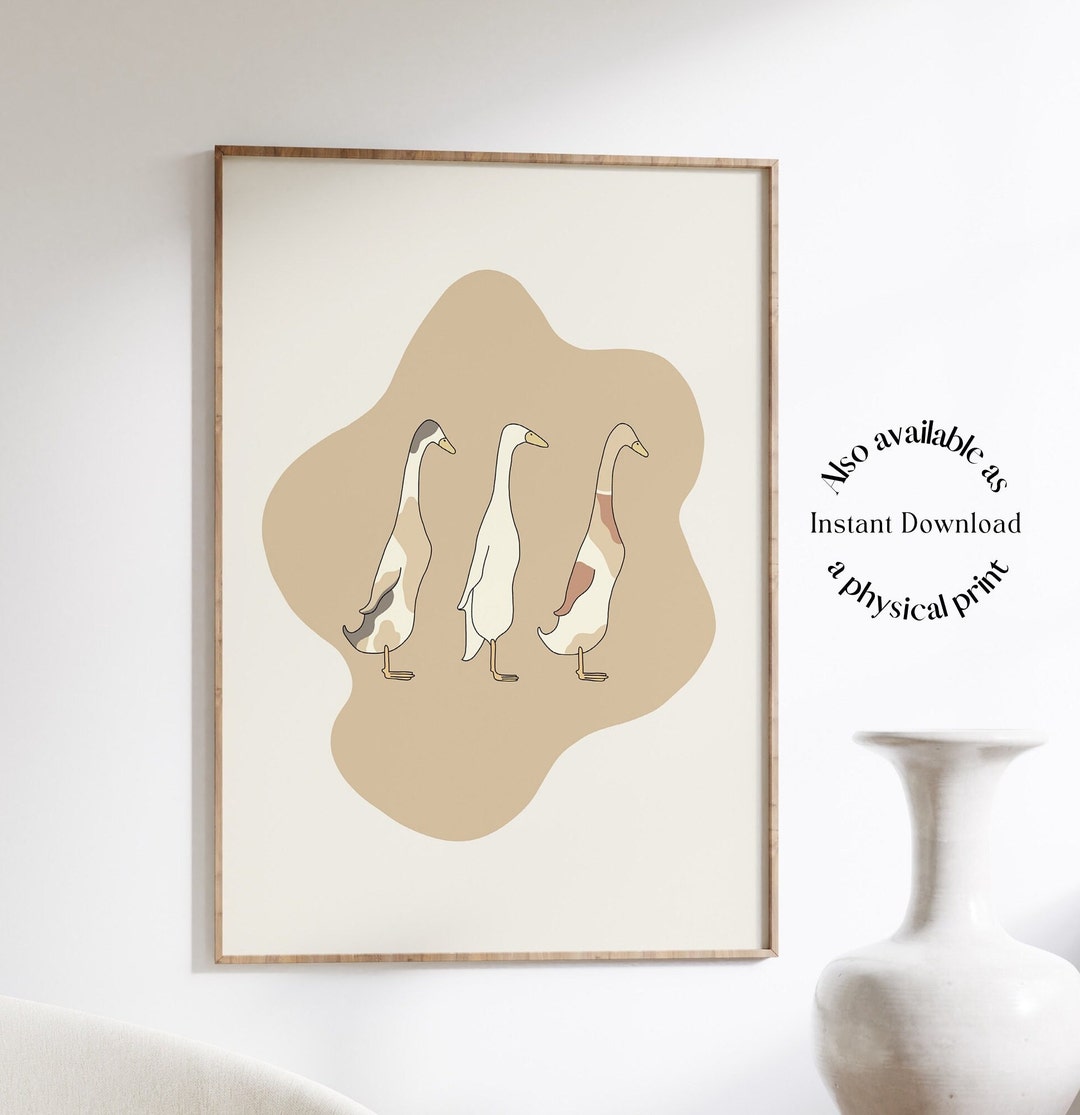 Dark Beige Home Decor Beige Runner Duck Print Neutral Wall Art Neutral ...