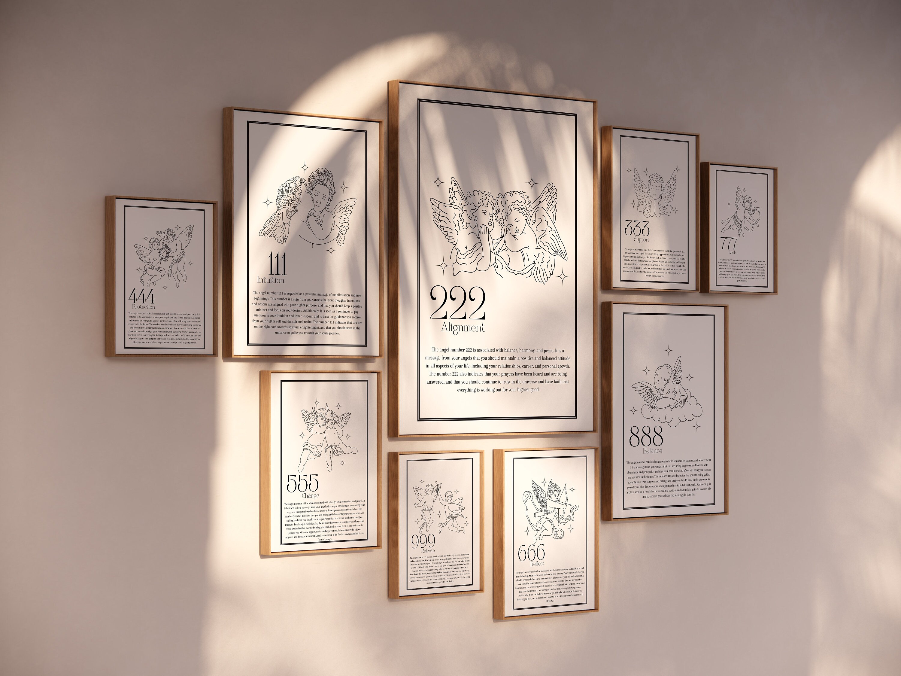 Angel Numbers Poster Minimalist Line Art Angel Wall Decor 222 Wall Art ...