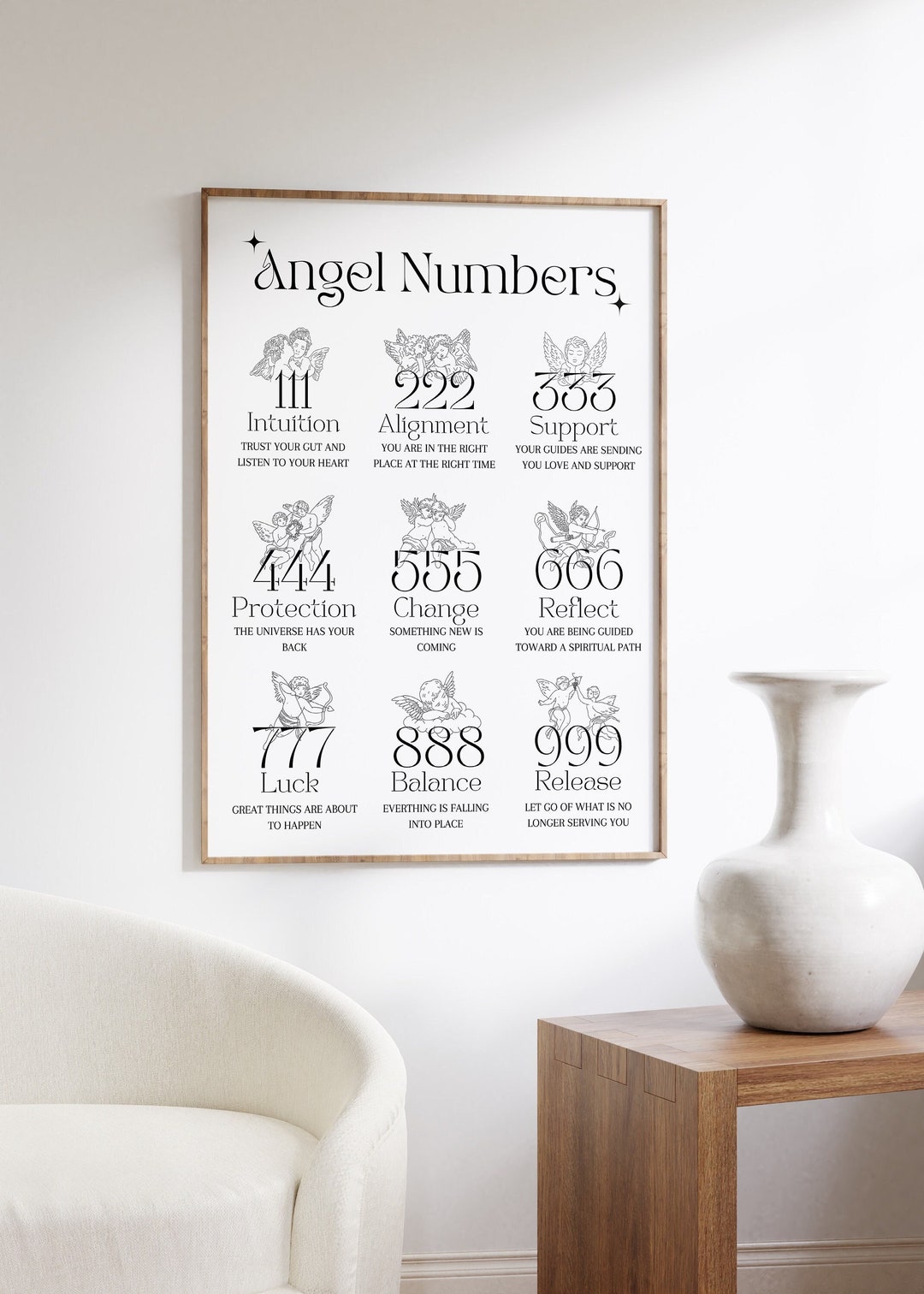 Angel Number Poster 222 Print Black and White Home Decor Angel Print ...