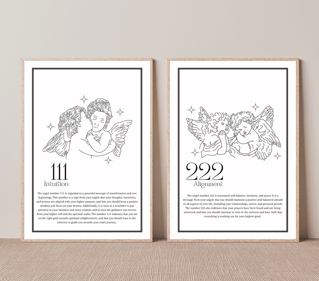 Angel Numbers Poster Minimalist Line Art Angel Wall Decor 222 - Etsy