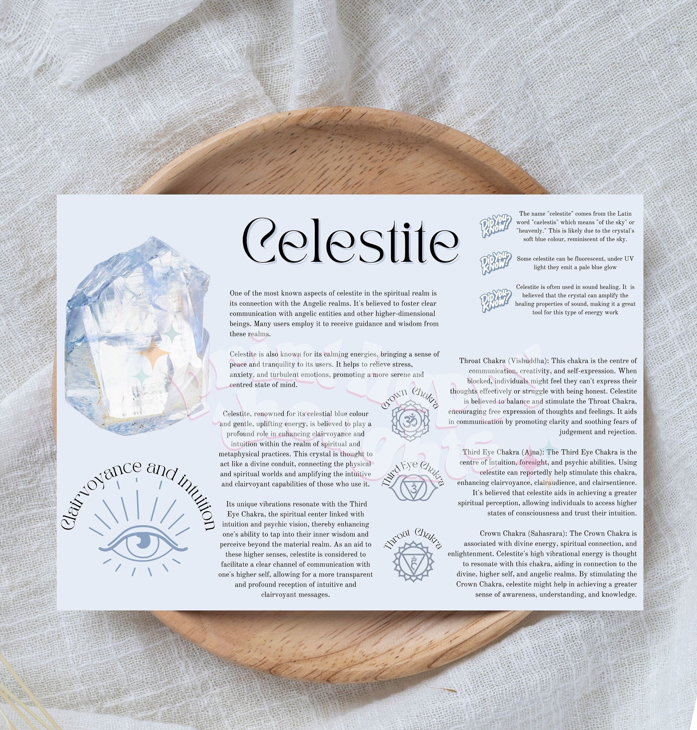 Celestite Crystal Card Meaning Crystal Poster Chakra Crystal Print ...