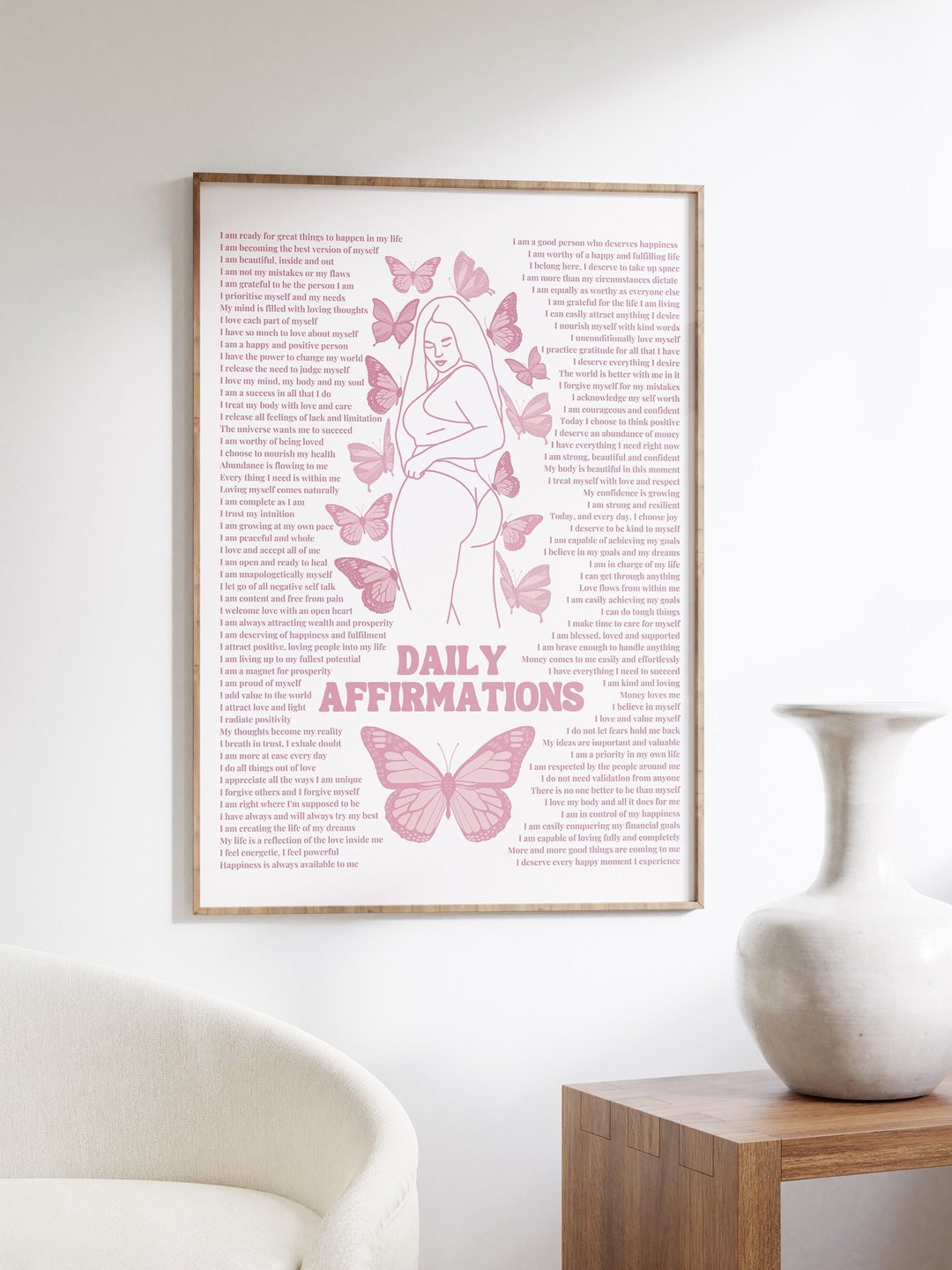 Daily Affirmation Poster for Women Affirmation Print Pink Butterfly ...