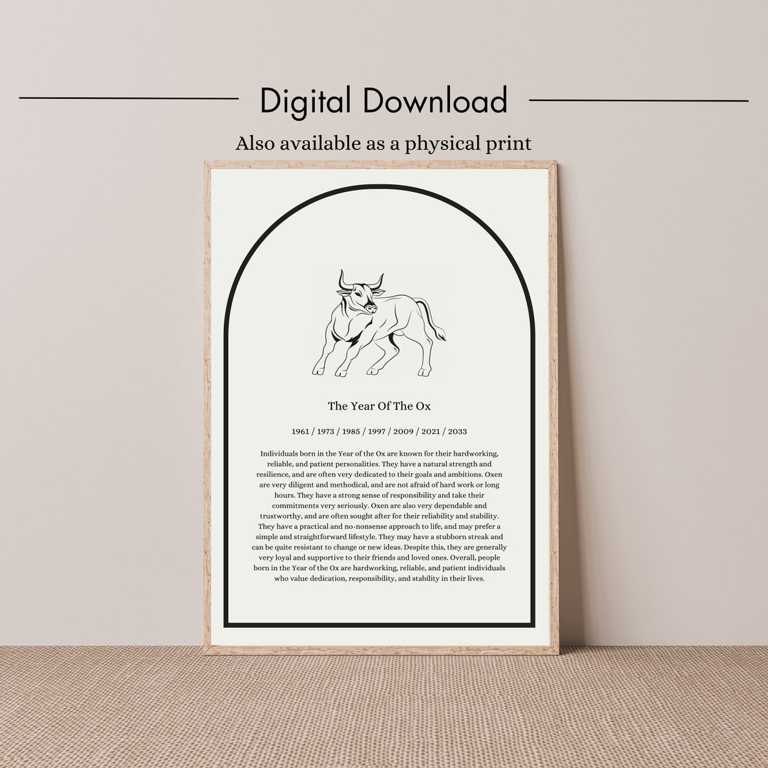 The Year of the Ox Poster Chinese Zodiac Print Zodiac Animals Chinese ...