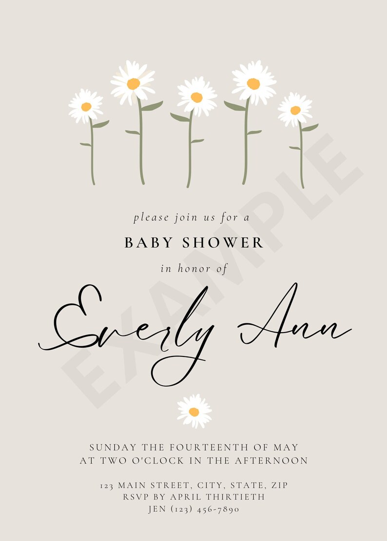 Daisy Baby Shower Invitation | Beige| Baby Girl | Customizable - Etsy