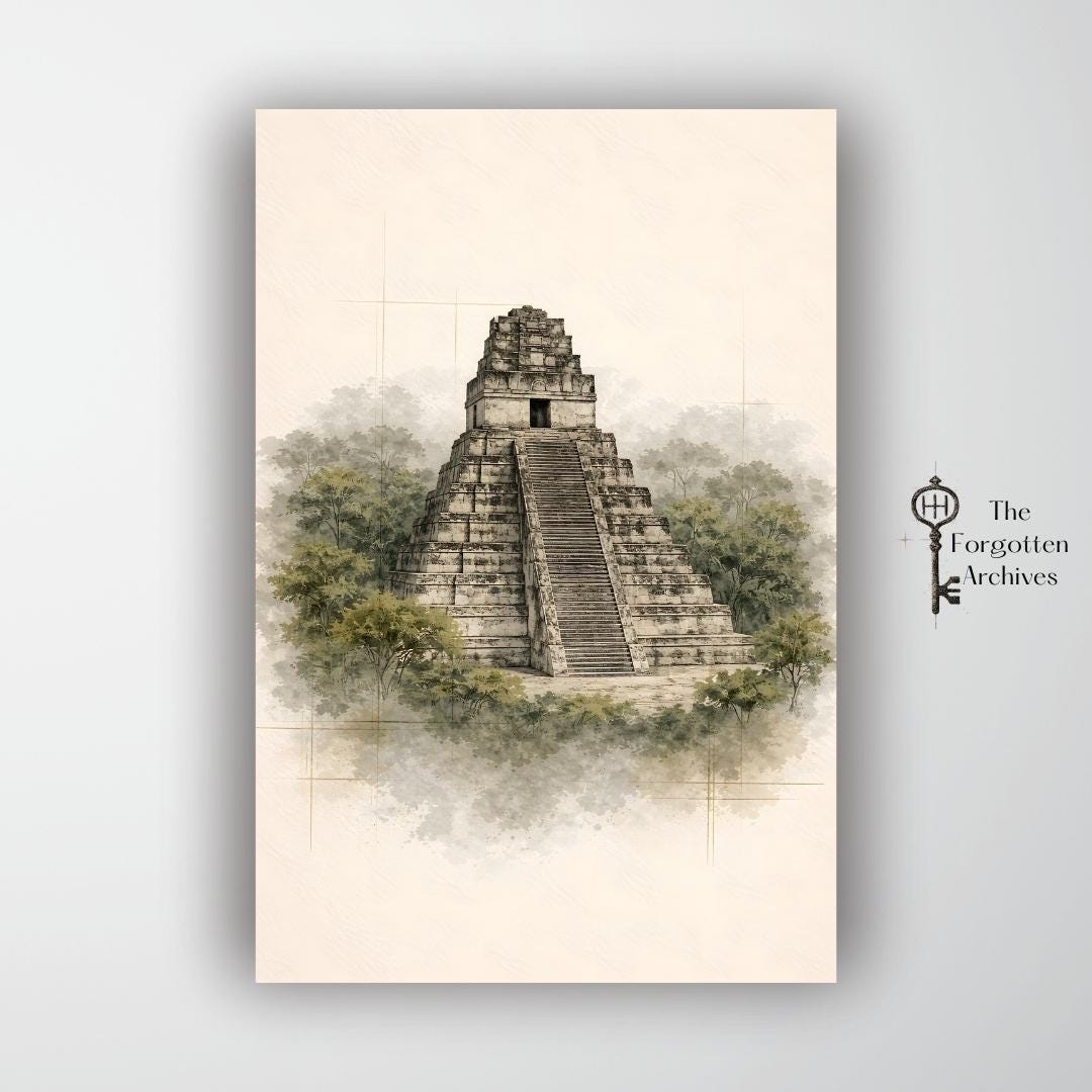 Tikal Mayan Pyramid Architectural Illustration - Etsy