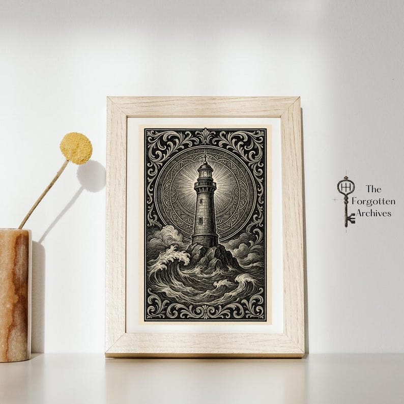 Dramatic Lighthouse Etching Poster – Vintage Nautical Line Art Print - Etsy