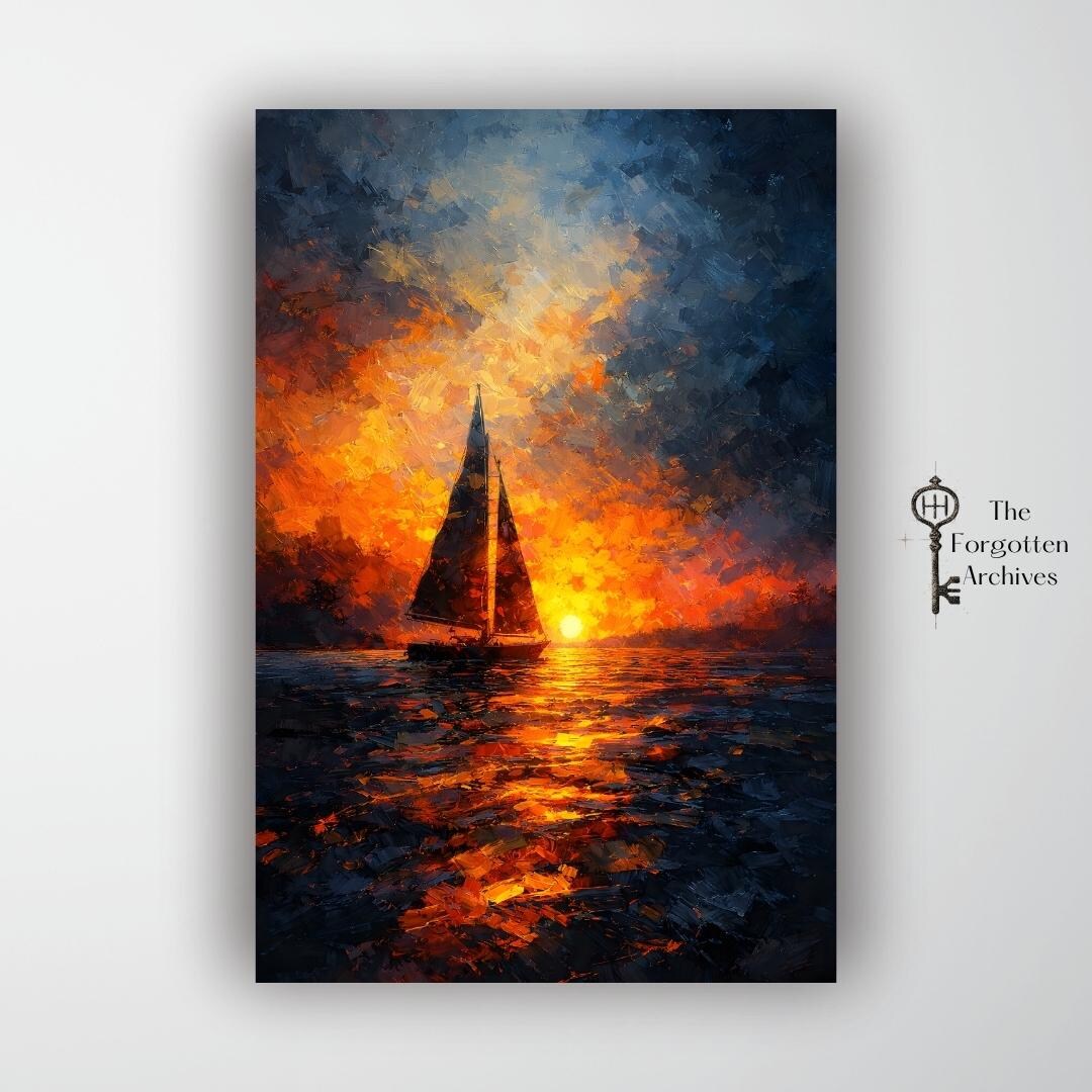 Sunset Sailboat Poster – Dramatic Ocean Sky Wall Art Print - Etsy