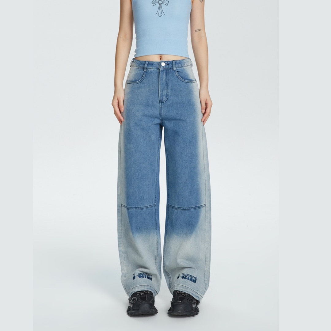 Vintage Gradient Design Jeans, WILD LEG JEANS Women's Blue Jeans Black ...