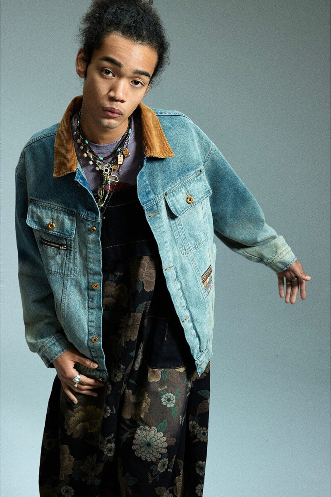 Retro Denim Washed Tone Jeans Jacket Mens Denim Street Wear Outfit Top Jacket With Classic