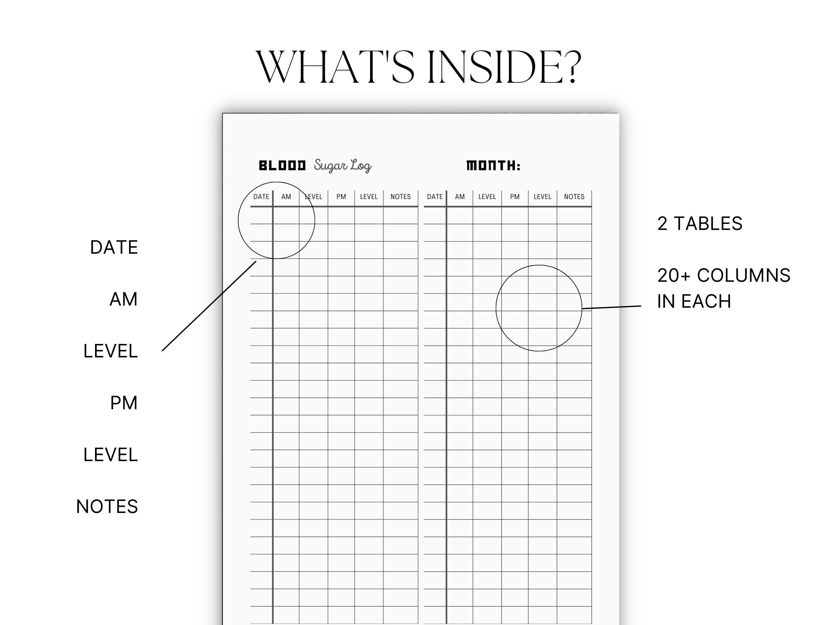 Simple Blood Sugar Log Glucose Printable Template Minimalist Aesthetic ...
