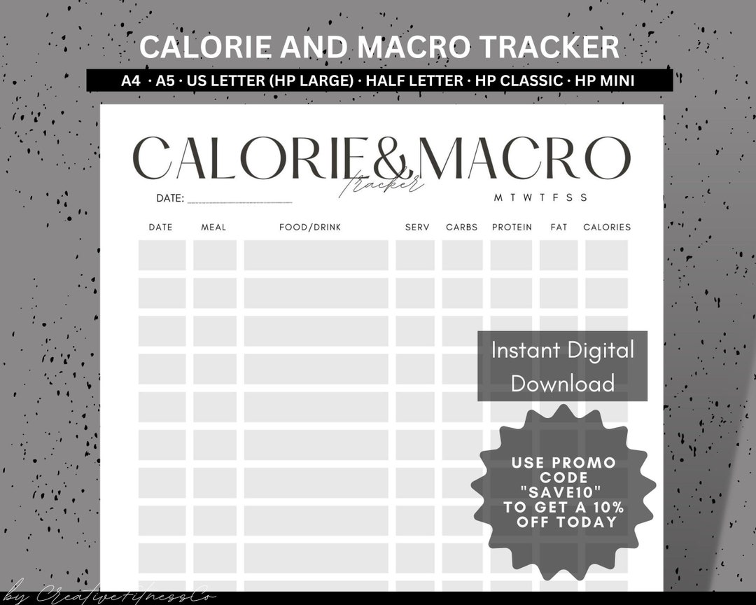 Calorie and Macronutrient Tracker, Printable Food Diary, Digital PDF ...