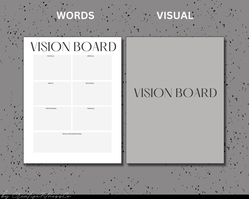 Vision Board Printable Template, Words and Visual Minimalist Worksheets ...