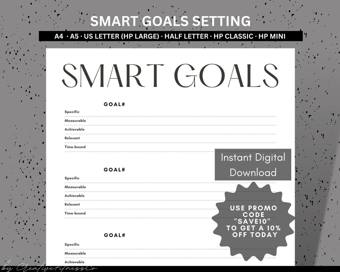 Smart Goal Template Printable, Goals Setting Simple One Page Digital ...