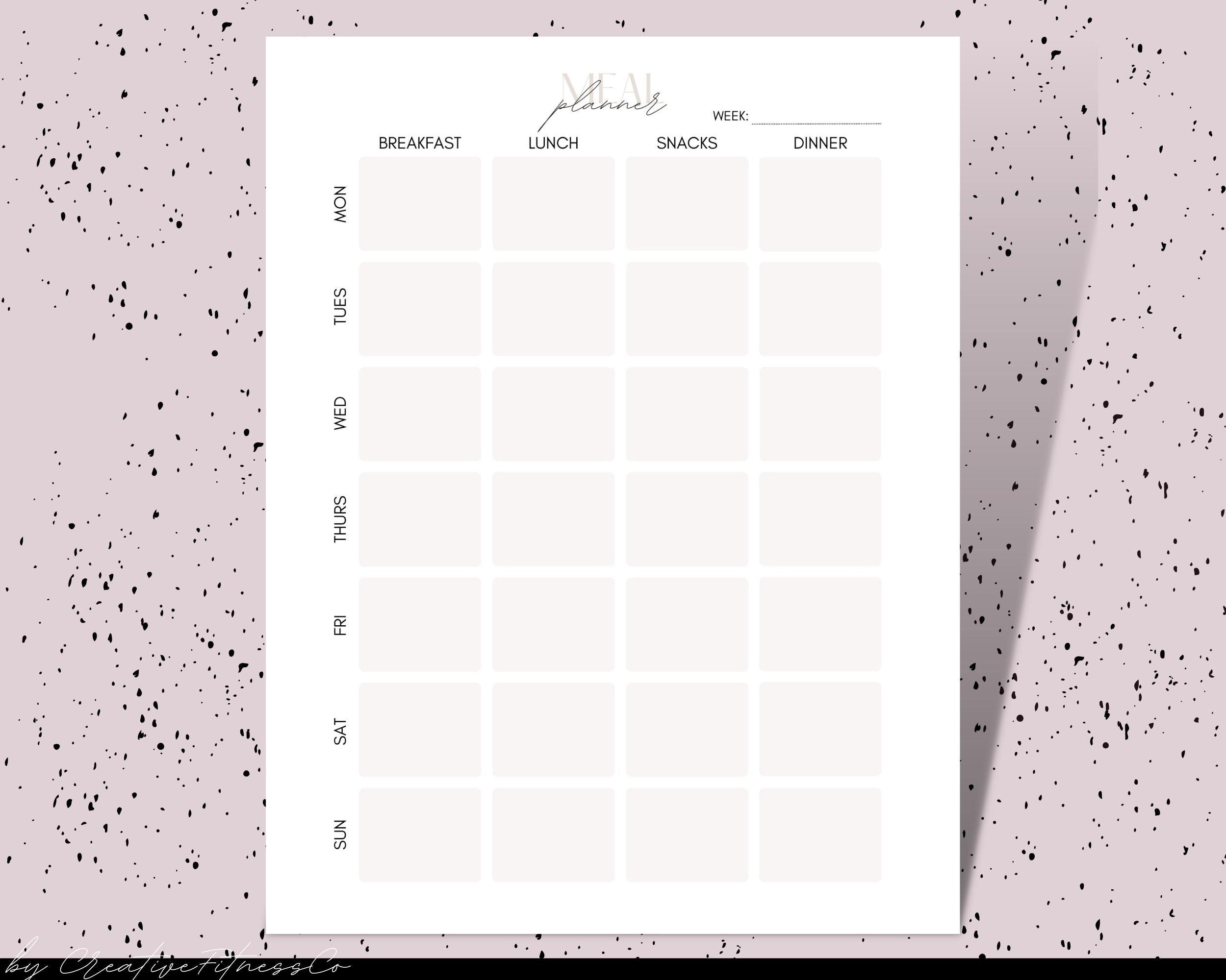 Weekly Meal Planner Printable, Daily Food Plan Template, 7 Day Menu ...
