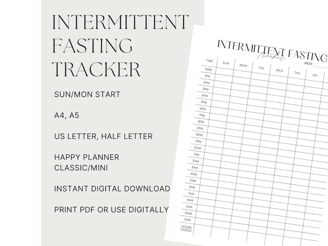 Weekly Intermittent Fasting Tracker Printable, Minimalist Fasting ...