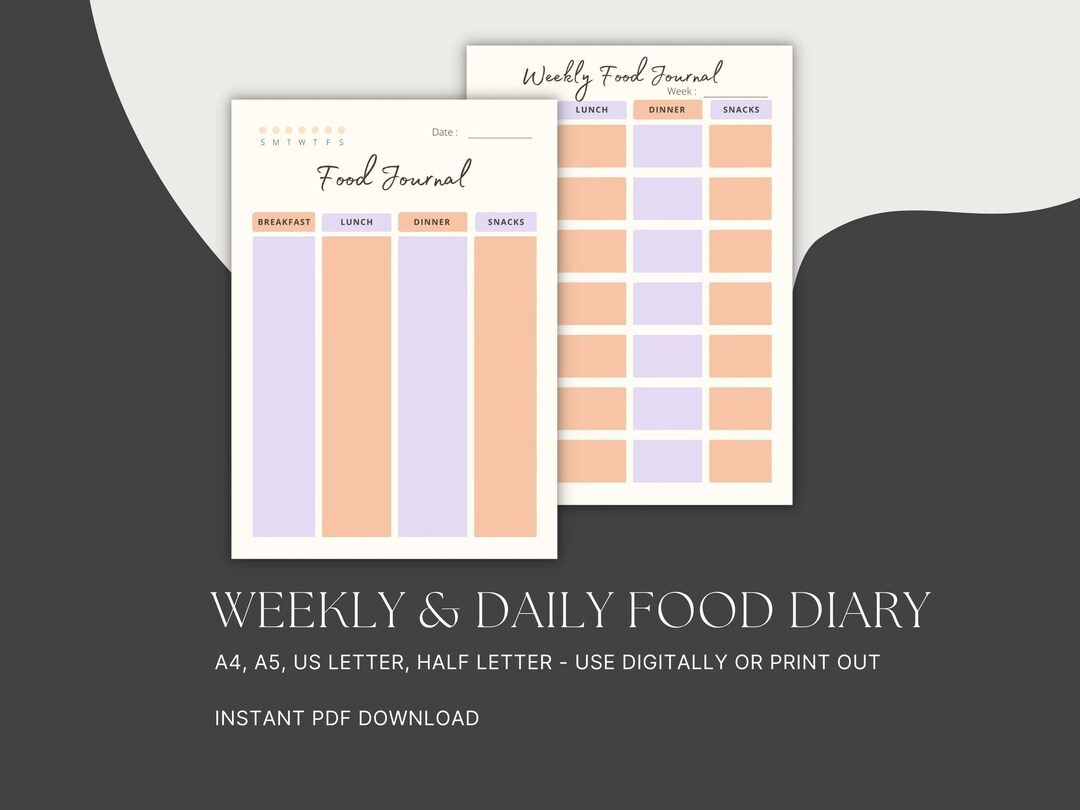 Food Diary Printable, Track Food Daily and Weekly, Template to Log ...