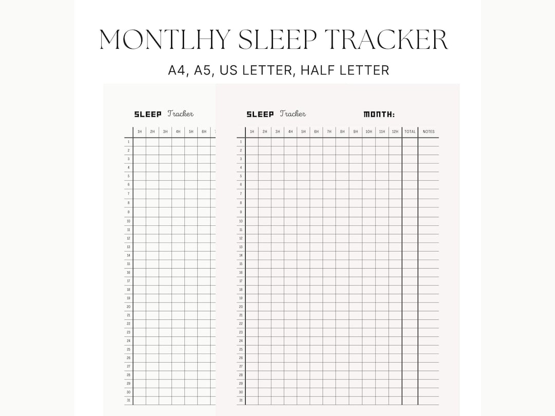 Monthly Printable Sleep Quality Tracker, 31 Day Sleep Log and Journal ...