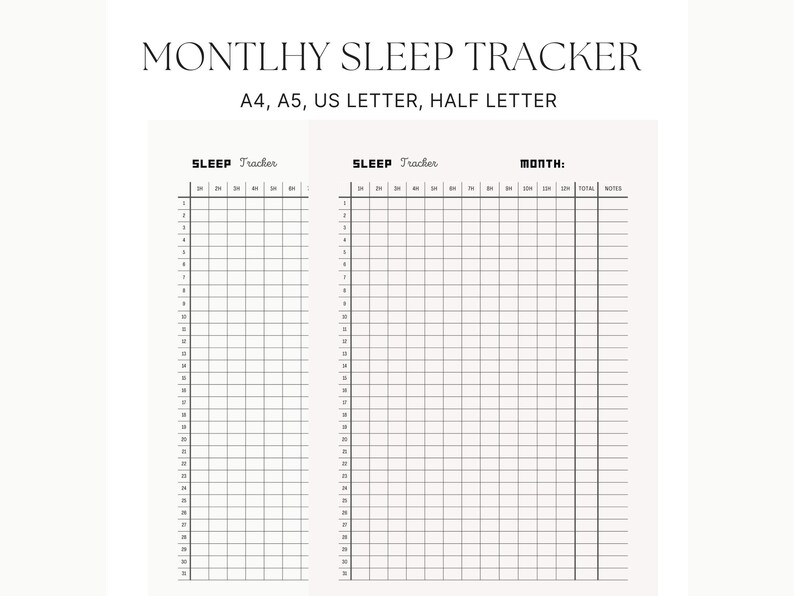 Monthly Printable Sleep Quality Tracker, 31 Day Sleep Log and Journal ...