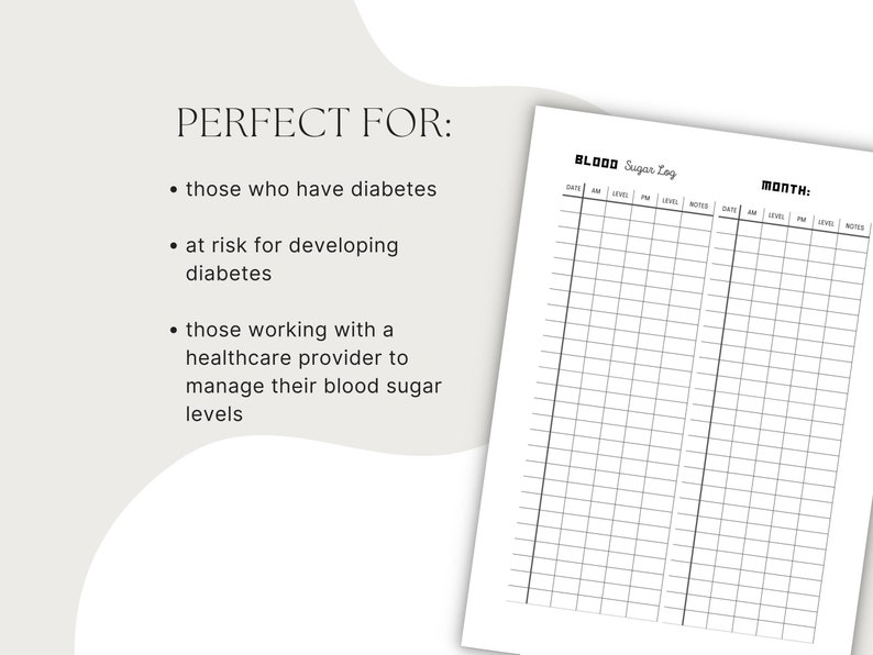 Simple Blood Sugar Log Black & White Glucose Printable Template ...