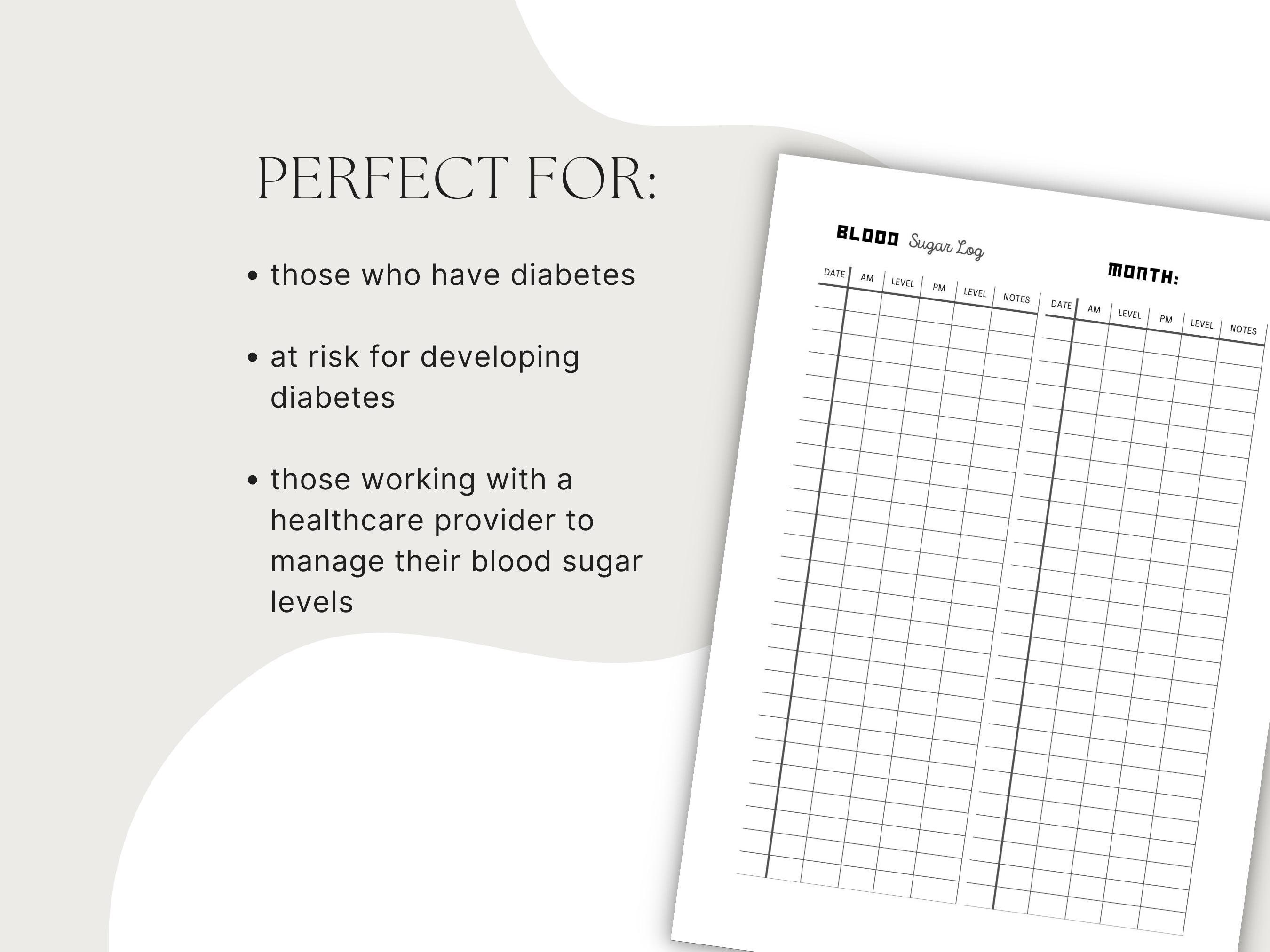 Simple Blood Sugar Log Black & White Glucose Printable Template ...