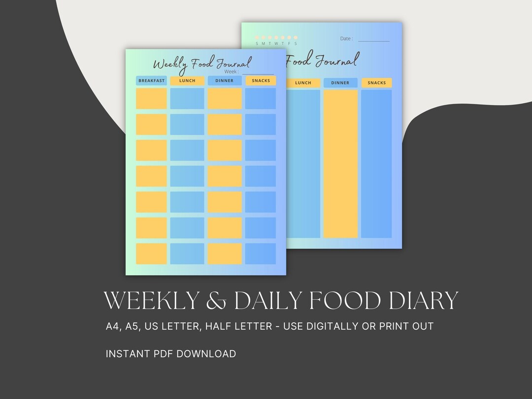 Food Diary Printable, Track Food Daily and Weekly, Template to Log ...