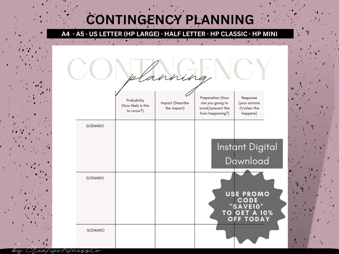 Contingency Planning Printable Template, Weight Loss Goals Strategy ...