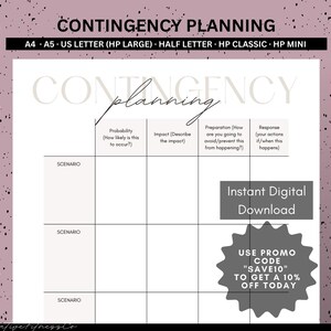 Contingency Planning Printable Template, Weight Loss Goals Strategy ...