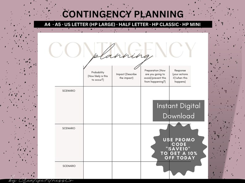 Contingency Planning Printable Template, Weight Loss Goals Strategy ...