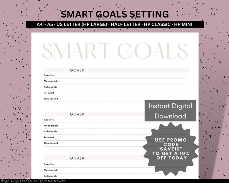 Smart Goal Template Printable, Goals Setting Simple One Page Digital ...
