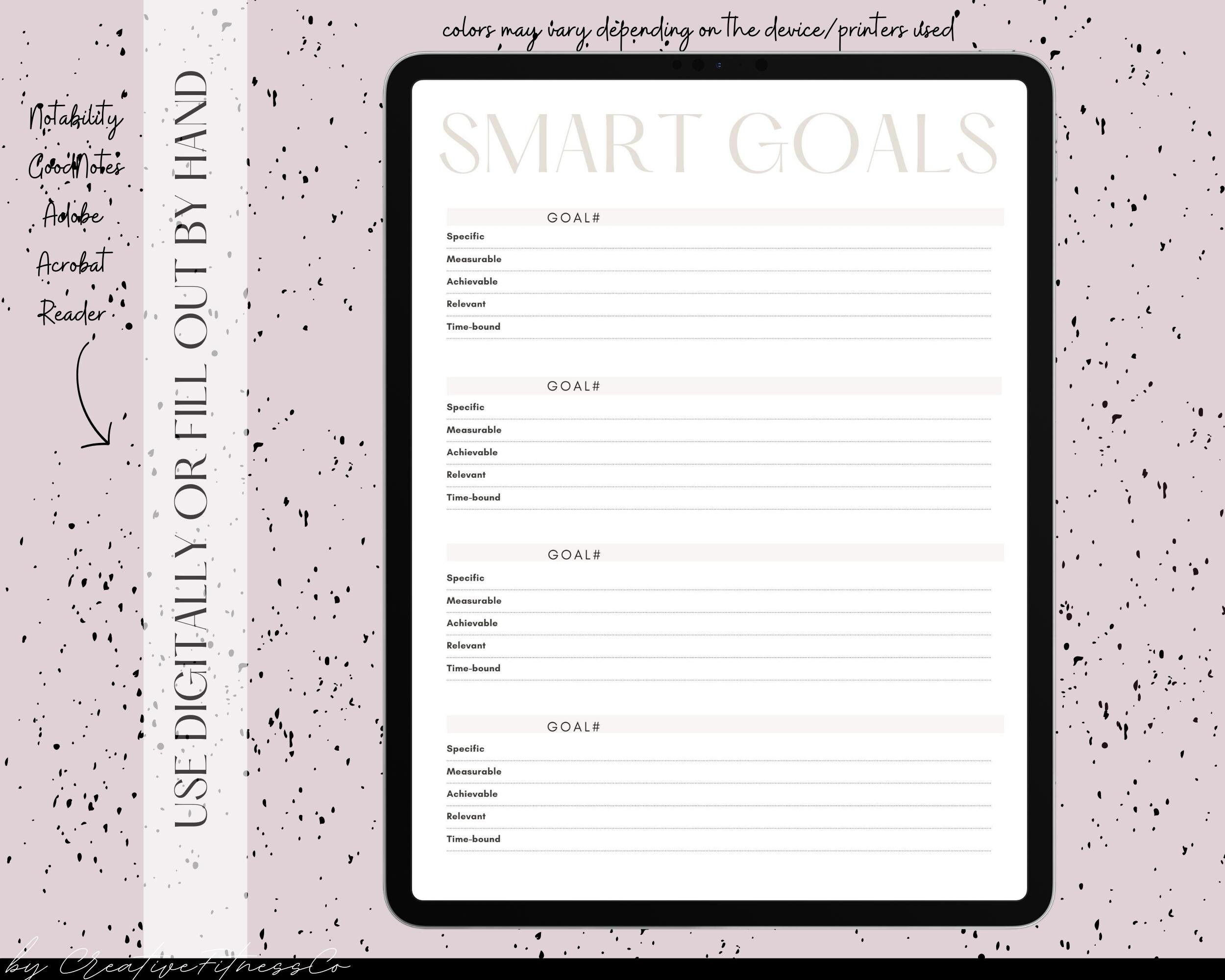 Smart Goal Template Printable, Goals Setting Simple One Page Digital ...