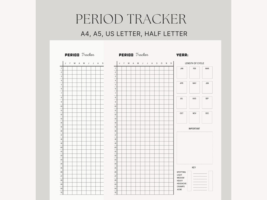 Yearly Period Tracker Printable Template, Menstrual Cycle Log, Symptom ...