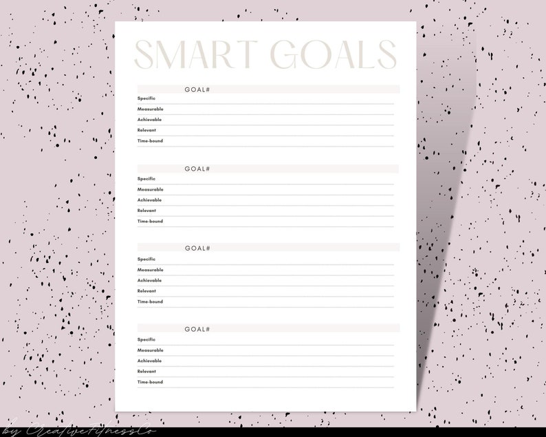 Smart Goal Template Printable, Goals Setting Simple One Page Digital ...