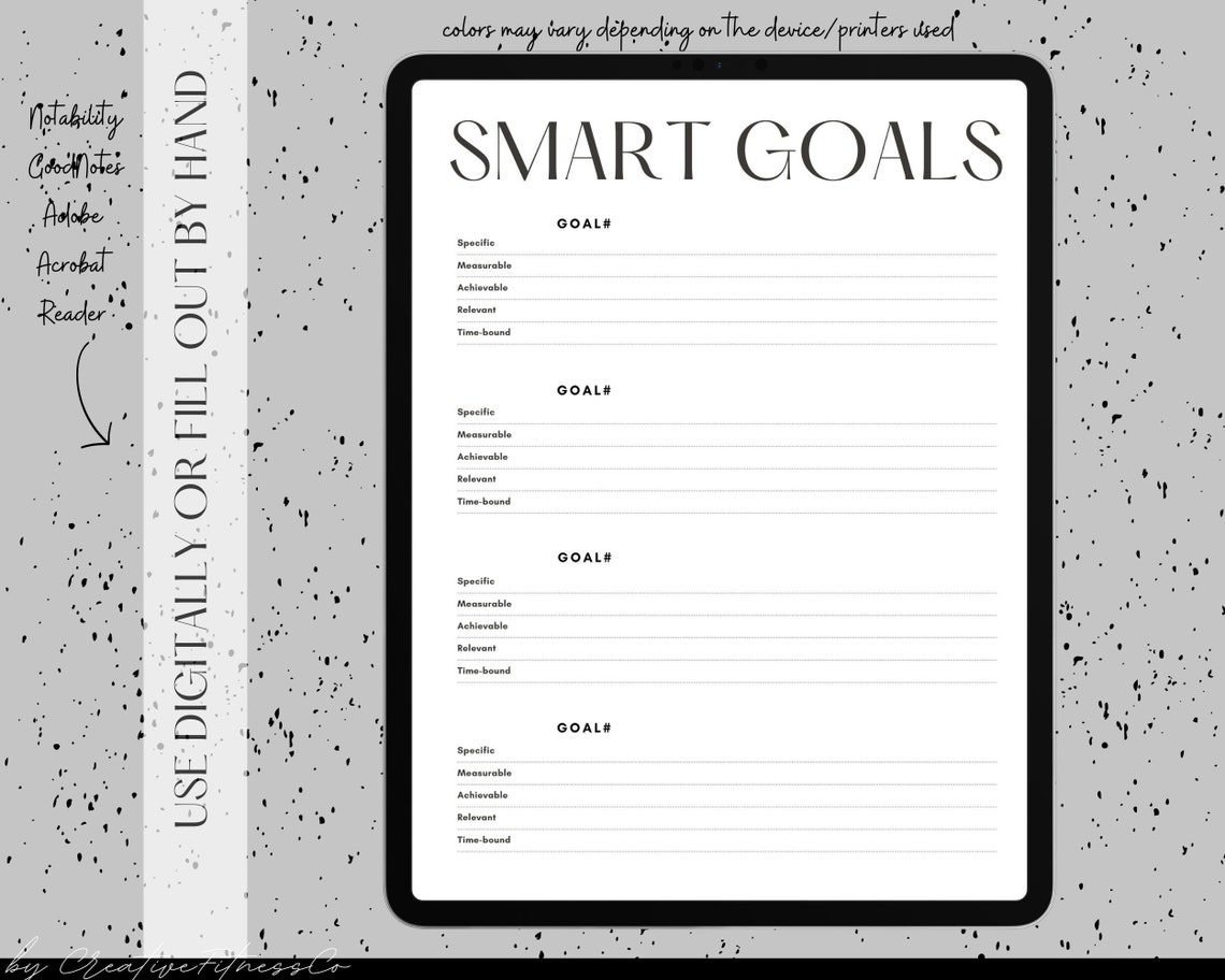 Smart Goal Template Printable, Goals Setting Simple One Page Digital ...