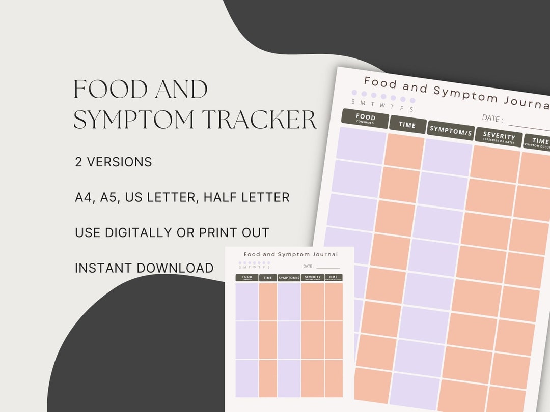 Food and Symptom Tracker, Printable Symptom Journal, IBS, Food ...