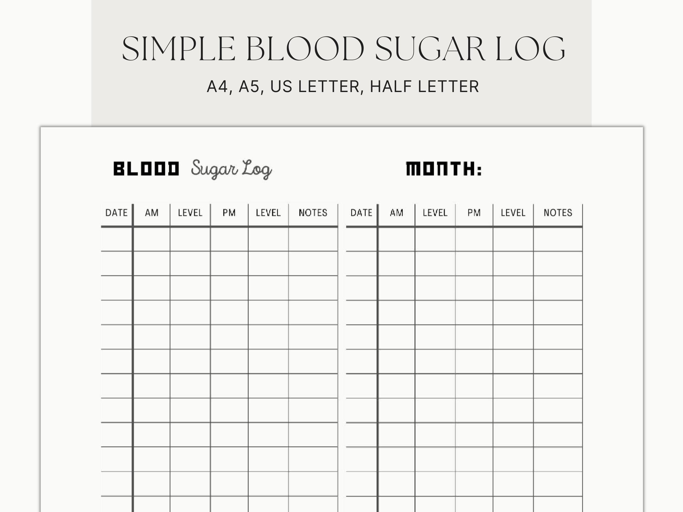 Simple Blood Sugar Log Glucose Printable Template Minimalist Aesthetic ...