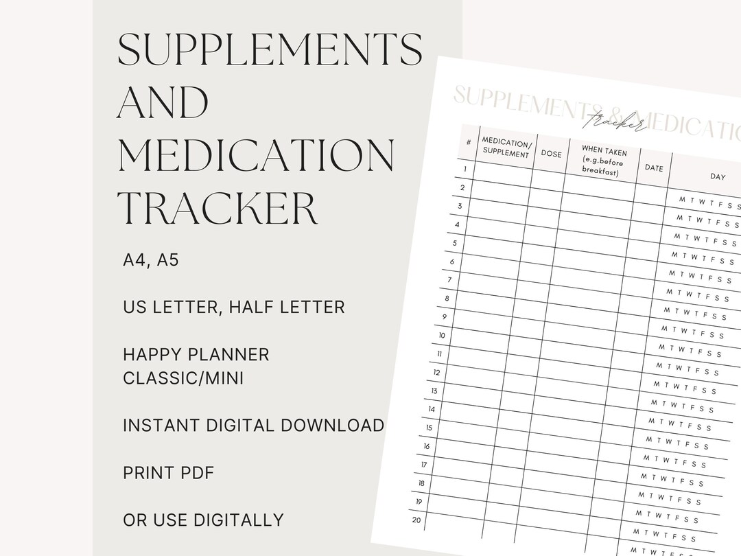 Supplements and Medication Printable Tracker, Daily Medicine Log ...
