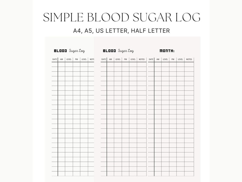 Simple Blood Sugar Log Glucose Printable Template Minimalist Aesthetic ...