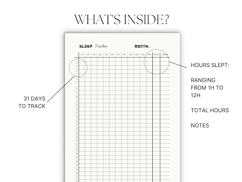 Monthly Printable Sleep Quality Tracker, 31 Day Sleep Log and Journal ...