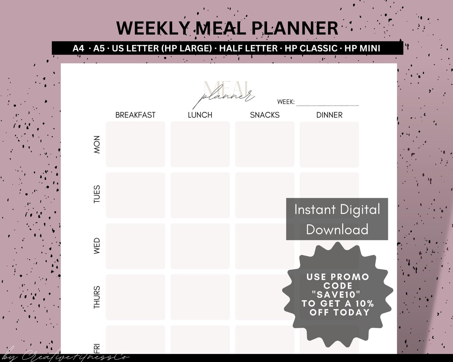 Weekly Meal Planner Printable, Daily Food Plan Template, 7 Day Menu ...